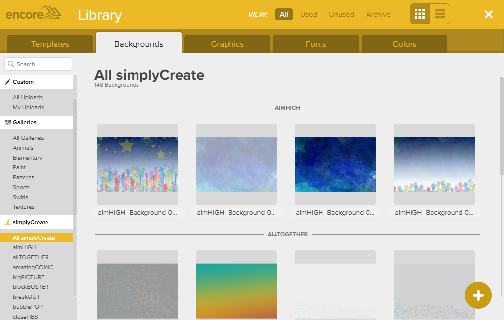How do I view backgrounds in Encore?